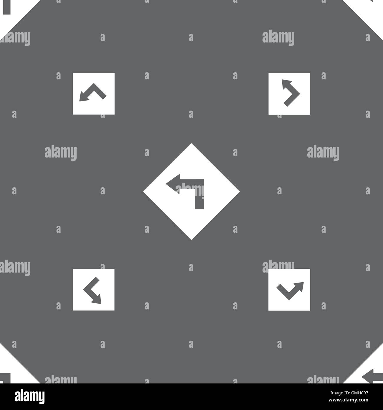 Road sign warning of dangerous left curve icon sign. Seamless pattern ...