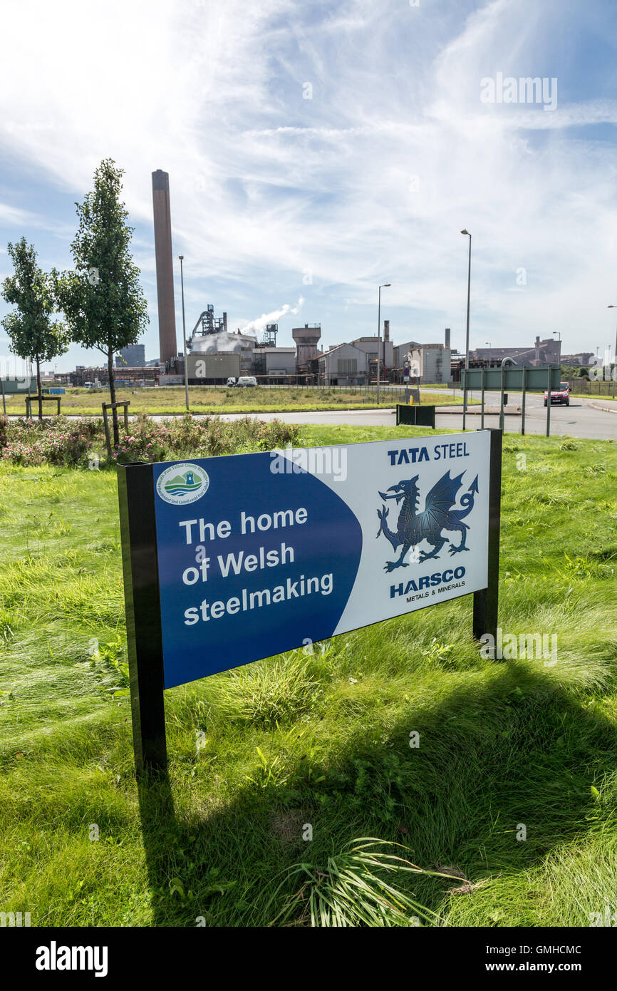 Port Talbot Steelworks 'The Home of Welsh Steelmaking' sign Stock Photo ...