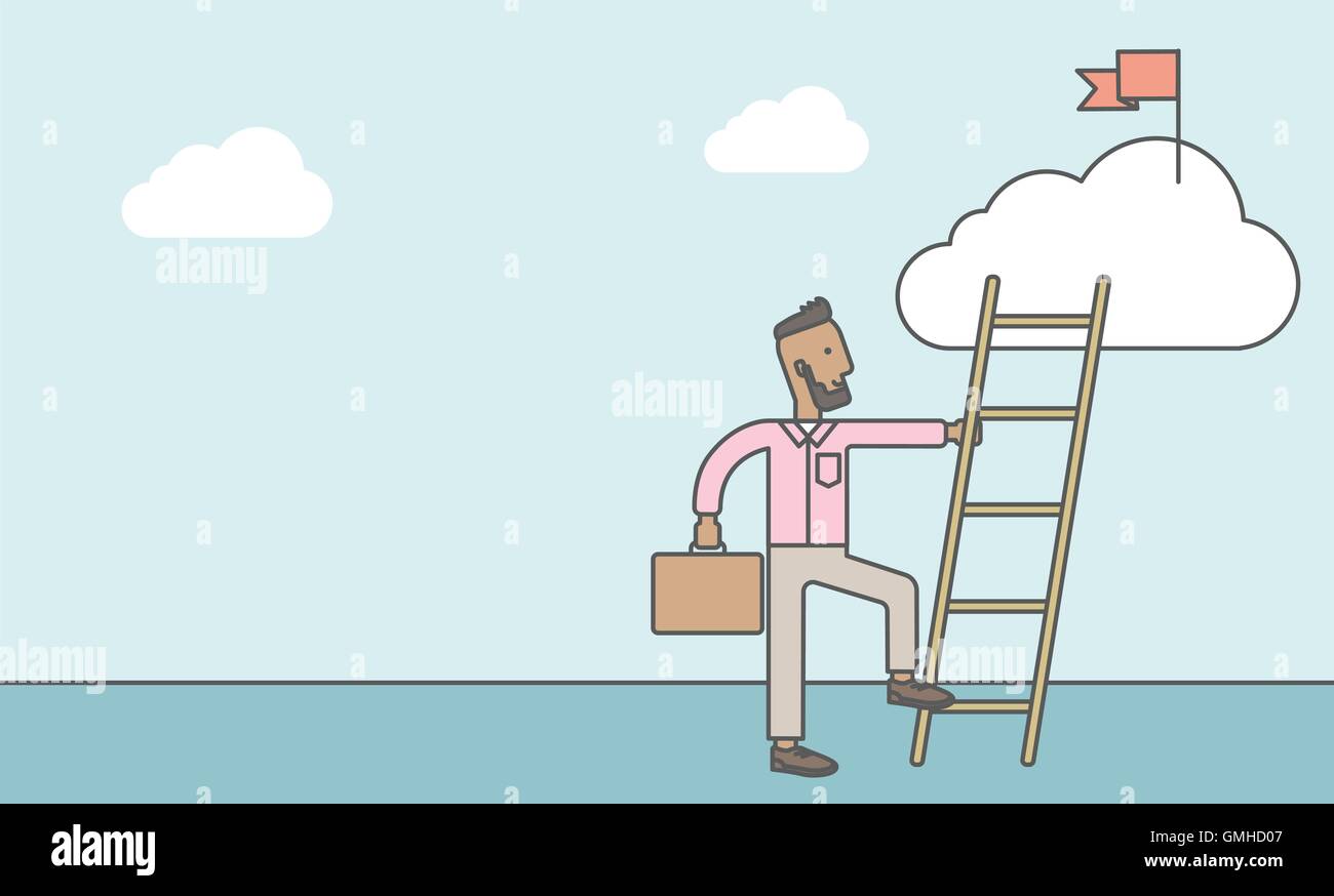 Cartoon illustration man climbing ladder hi-res stock photography and ...