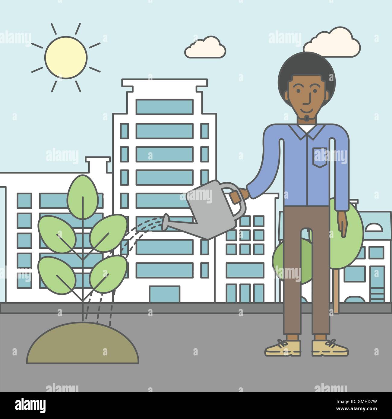 Man watering tree Stock Vector Image & Art - Alamy