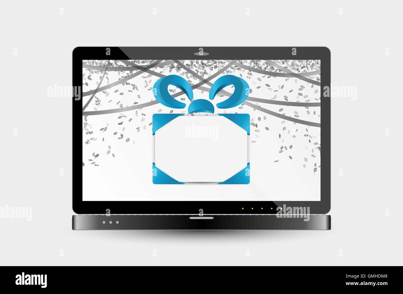 gift with ribbons and confetti on laptop screen Stock Vector Image ...