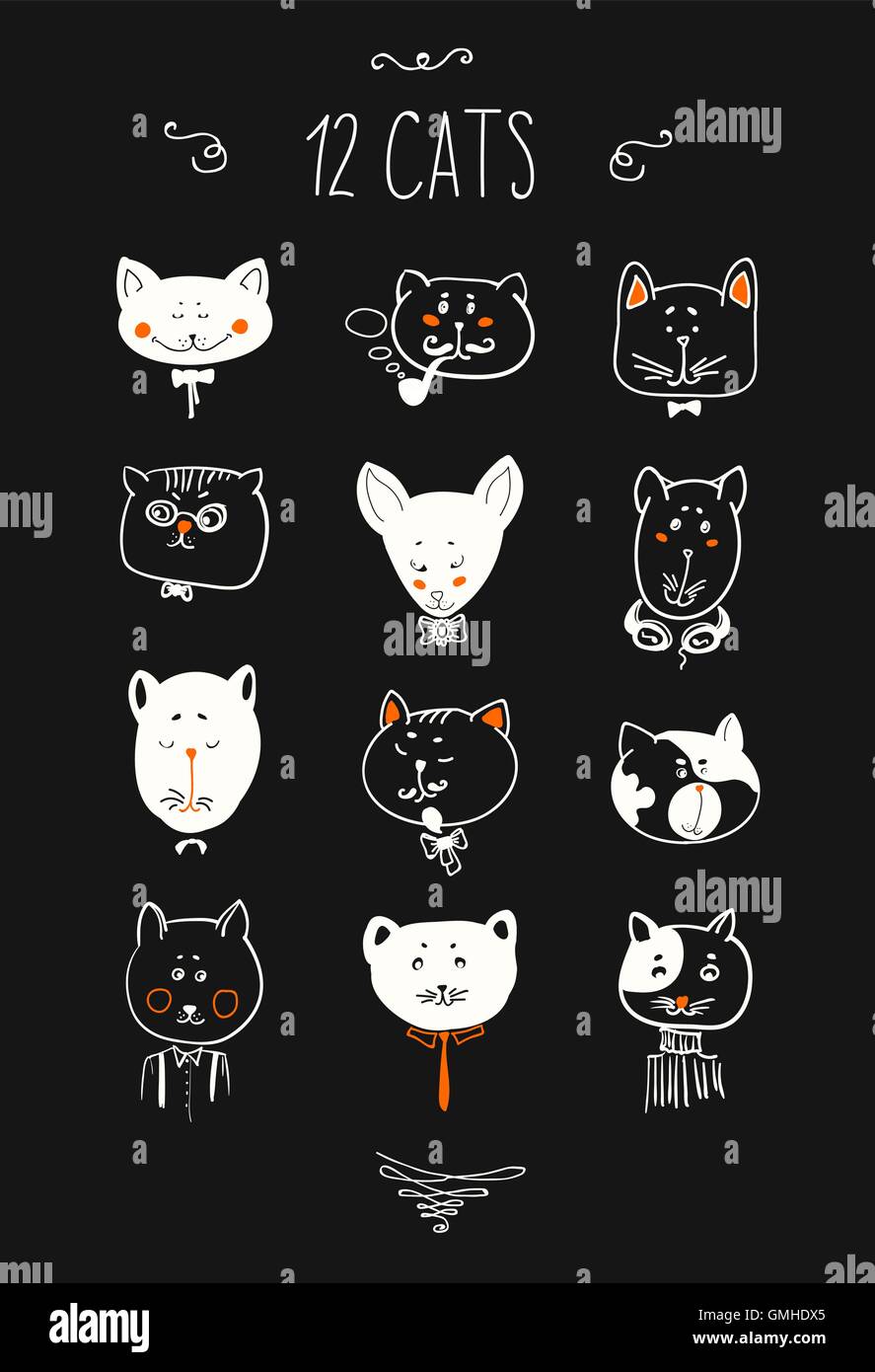 Set of cats heads. Face Vector illustration Stock Vector Image & Art ...