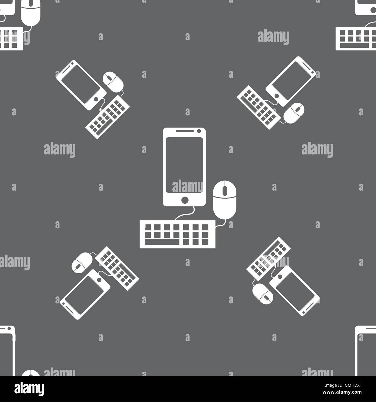 smartphone widescreen monitor, keyboard, mouse sign icon. Seamless ...