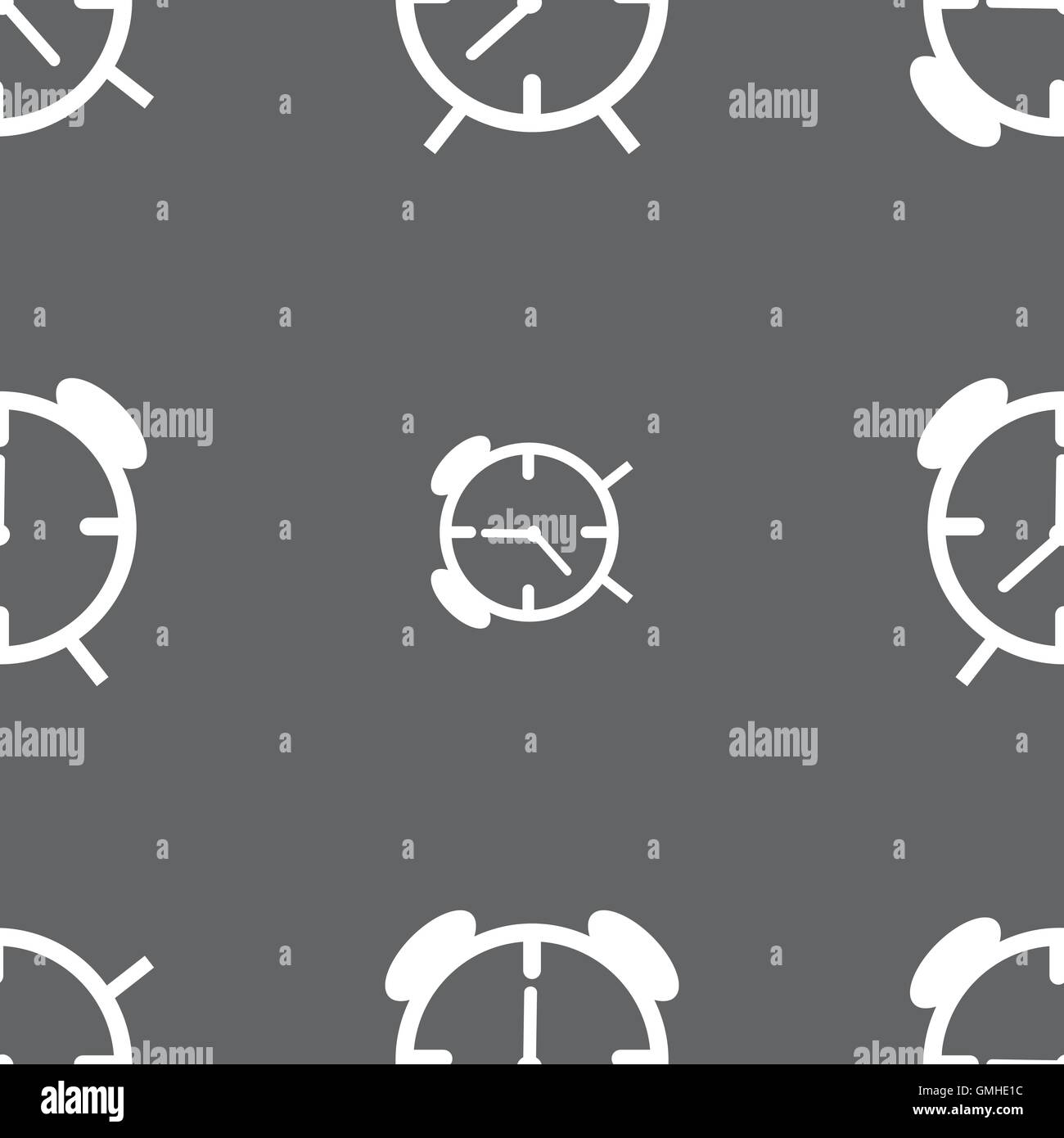 Alarm clock sign icon. Wake up alarm symbol. Seamless pattern on a gray ...