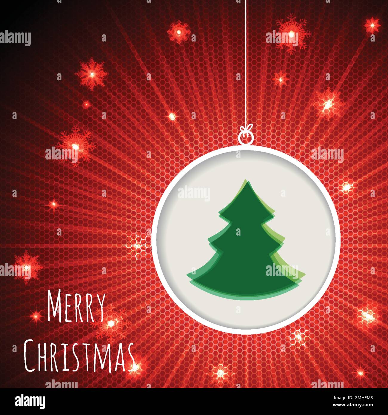 Christmas greeting card with bursting snowflakes and green chris Stock ...