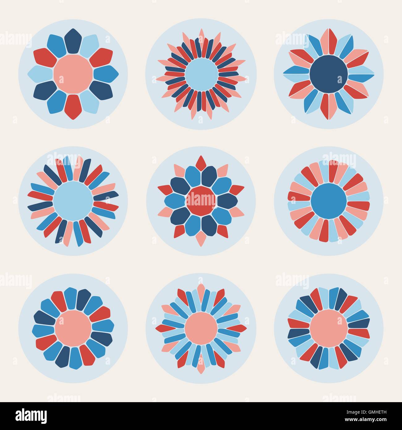 Vector Floral Petal Shape Stars in Pink and Blue Design Elements Set ...