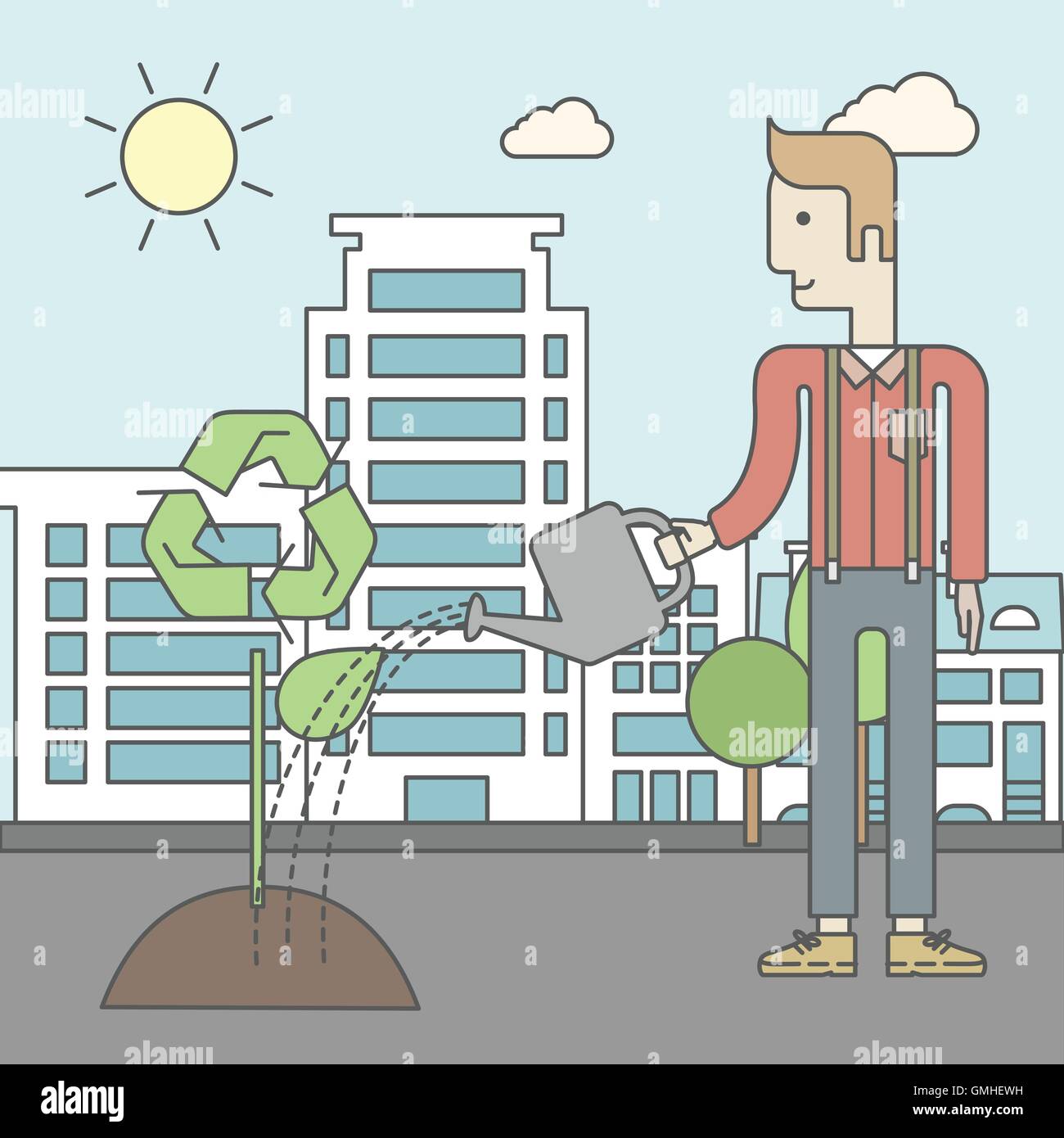 Man watering tree Stock Vector Image & Art - Alamy