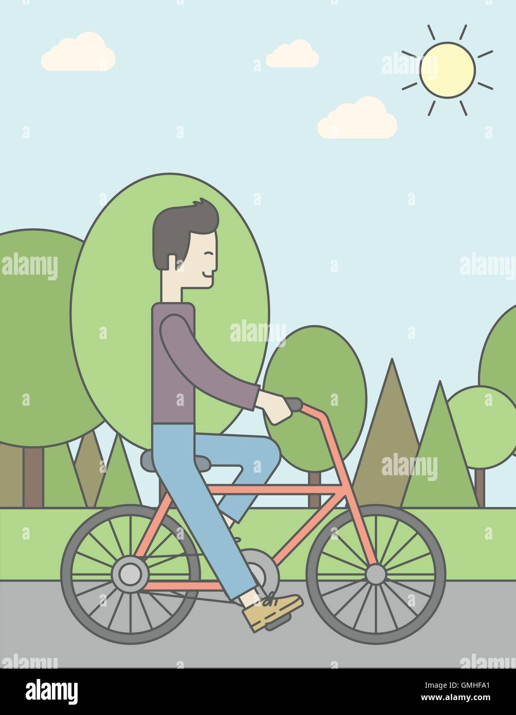 Asian man riding bicycle Stock Vector Images - Alamy