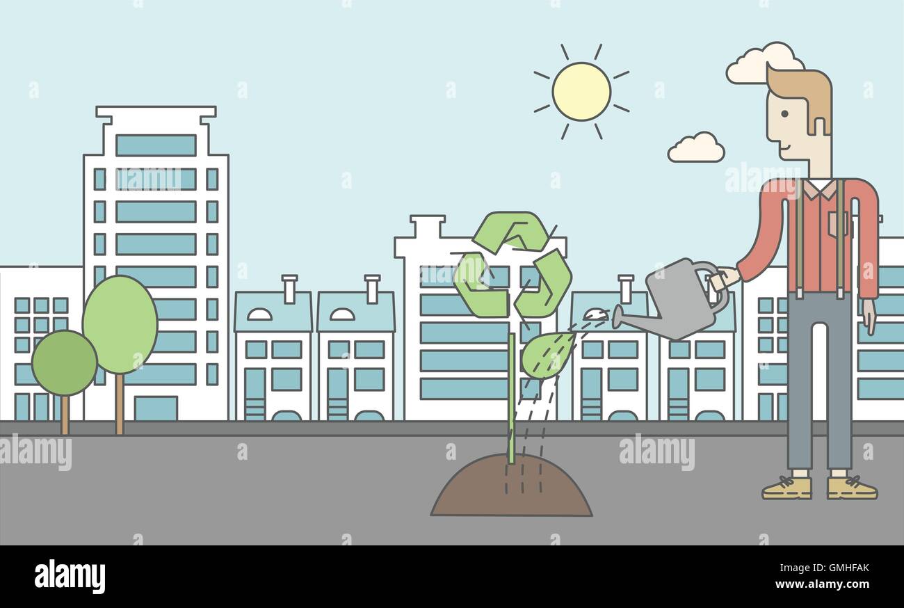 Man watering tree Stock Vector Image & Art - Alamy