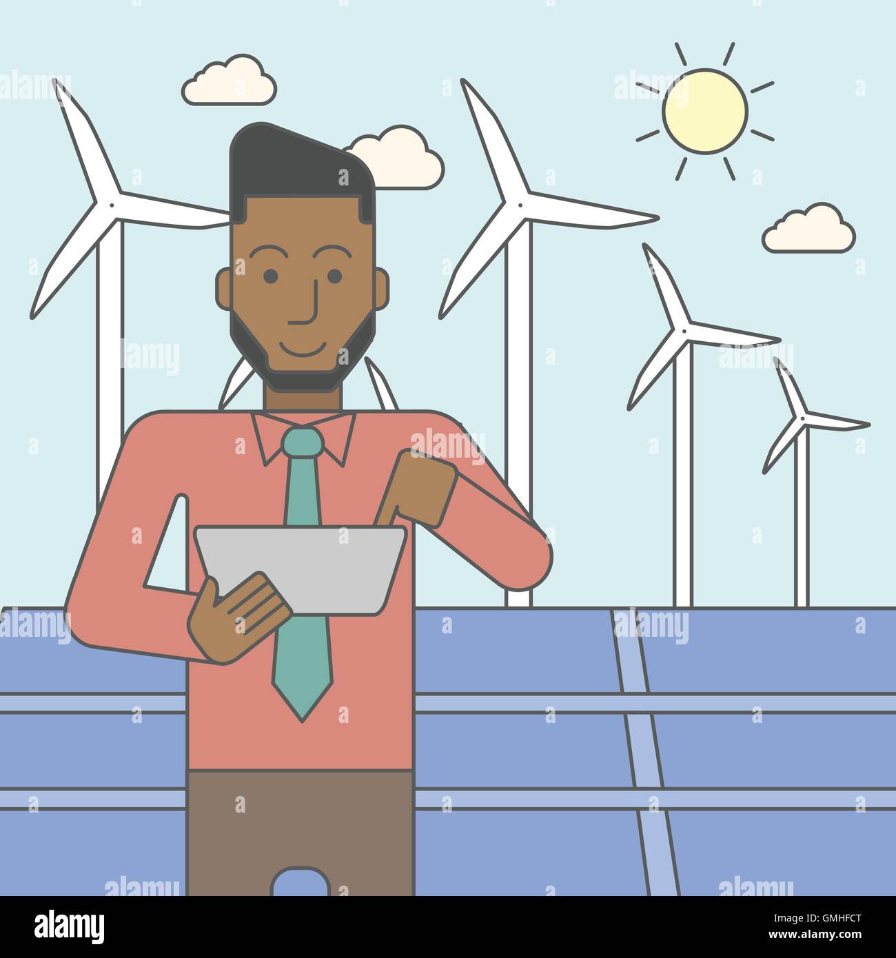 Man with solar panels and wind turbines Stock Vector Image & Art - Alamy