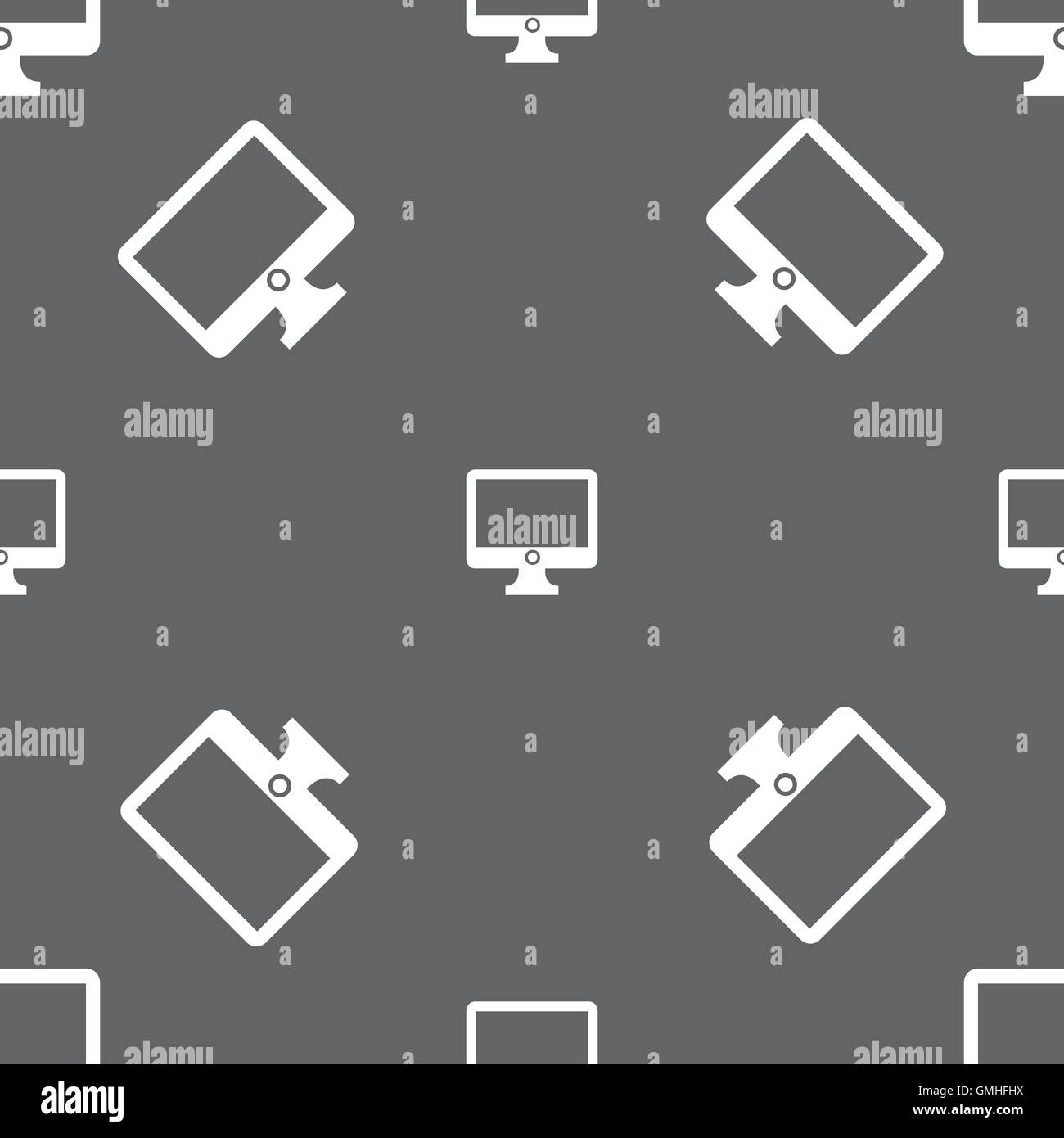 Computer widescreen monitor sign icon. Seamless pattern on a gray ...