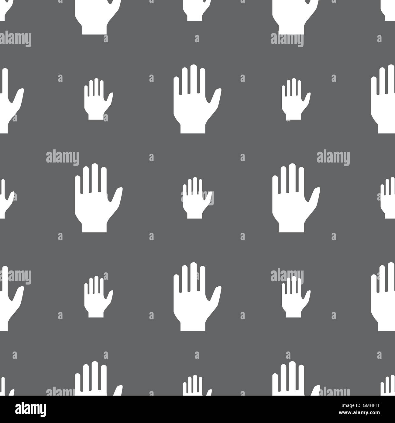 Hand print sign icon. Stop symbol. Seamless pattern on a gray ...