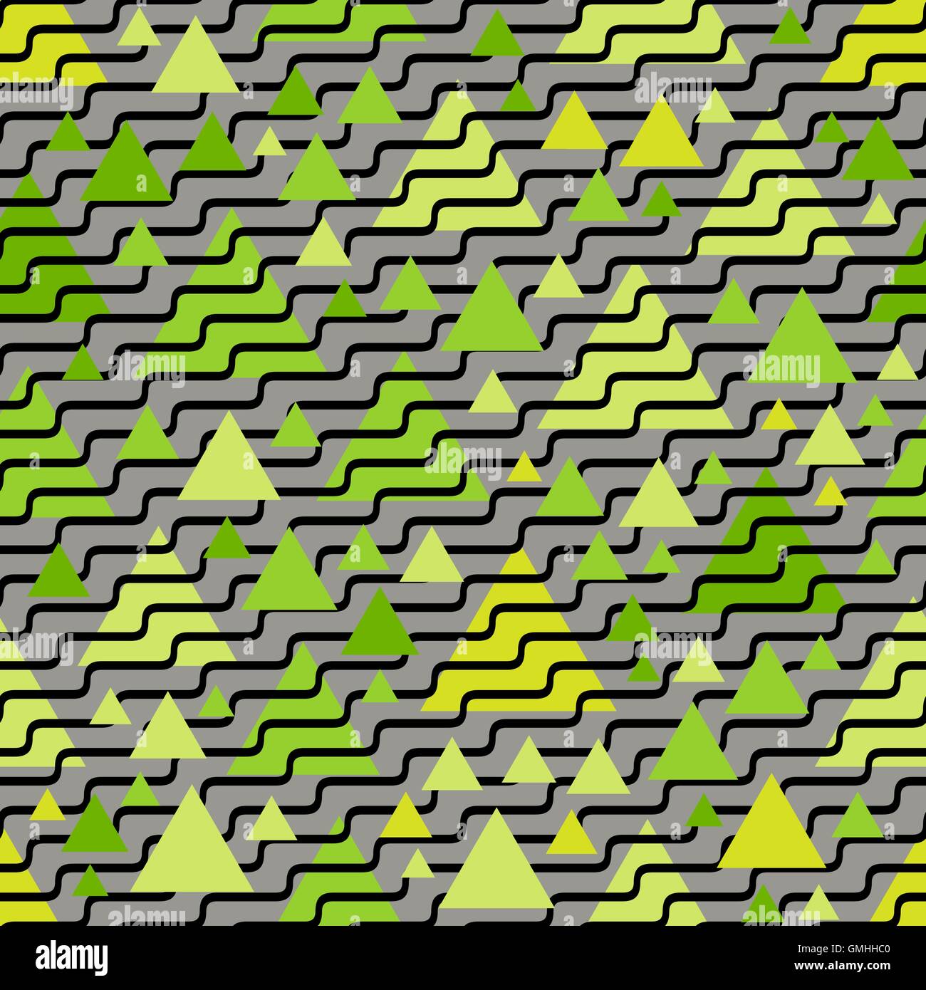 Vector Seamless Black Wavy Lines on Green Jumble Triangle Shape Pattern ...