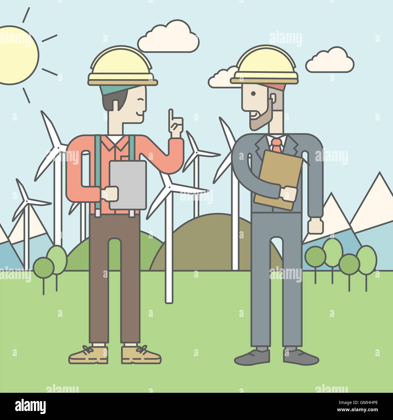 Wind turbines with power line Stock Vector Images - Alamy