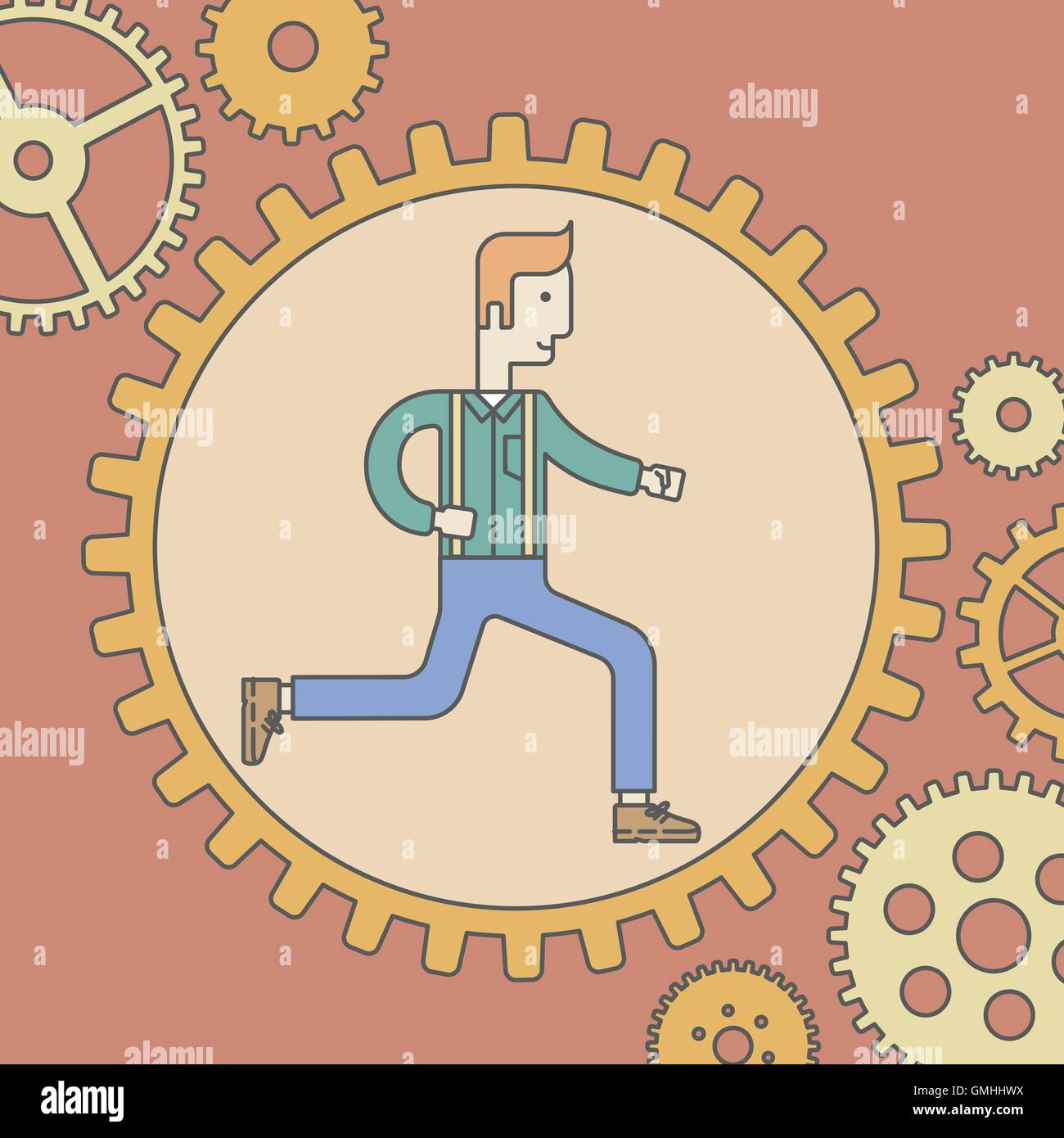 Man running inside the gear Stock Vector Image & Art - Alamy