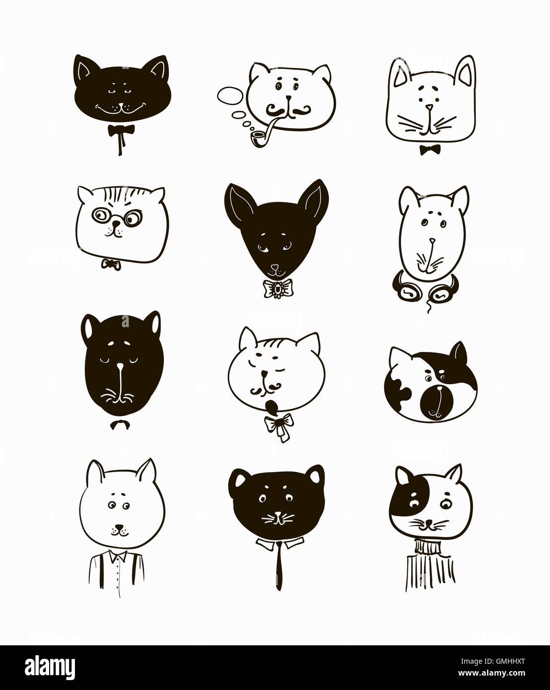Set of cats heads. Face Vector illustration Stock Vector Image & Art ...