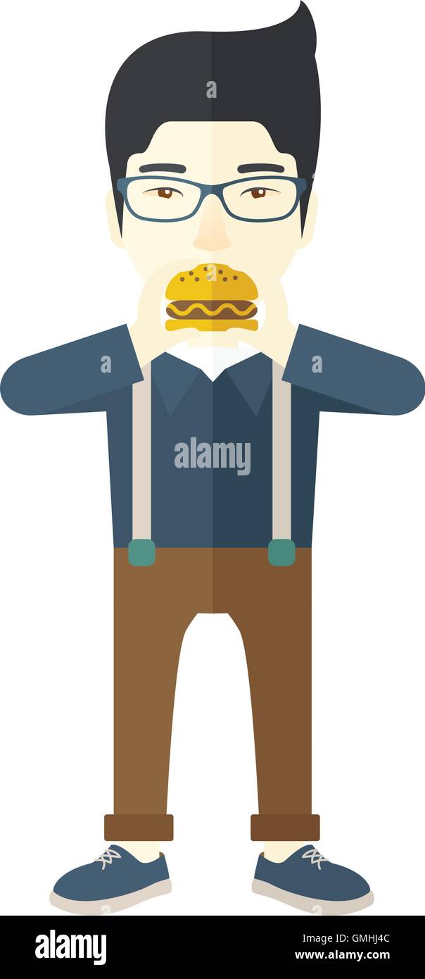 Fat man eat hamburger fast Cut Out Stock Images & Pictures - Alamy