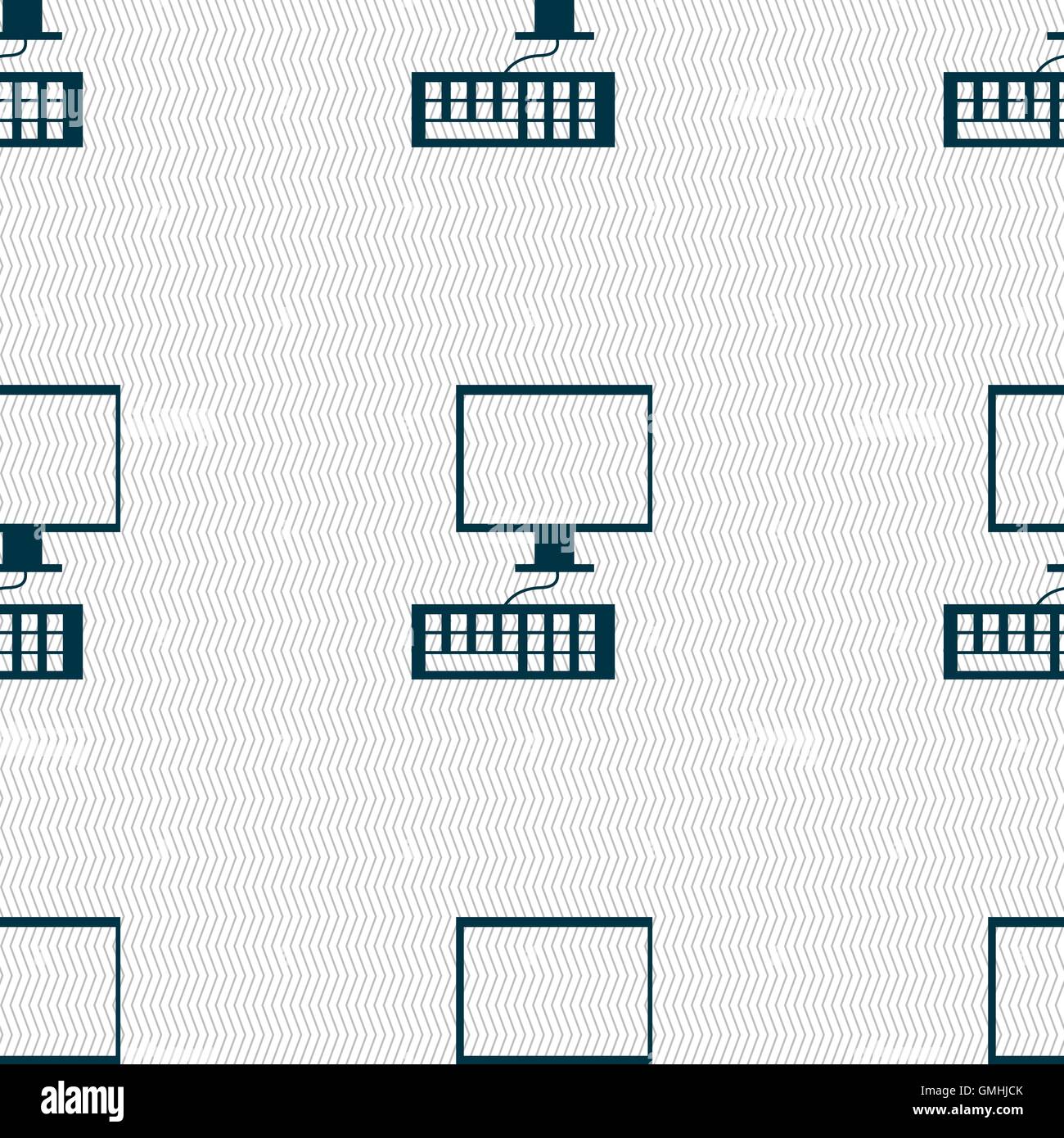 Computer monitor and keyboard Icon. Seamless abstract background with geometric shapes. Vector ...