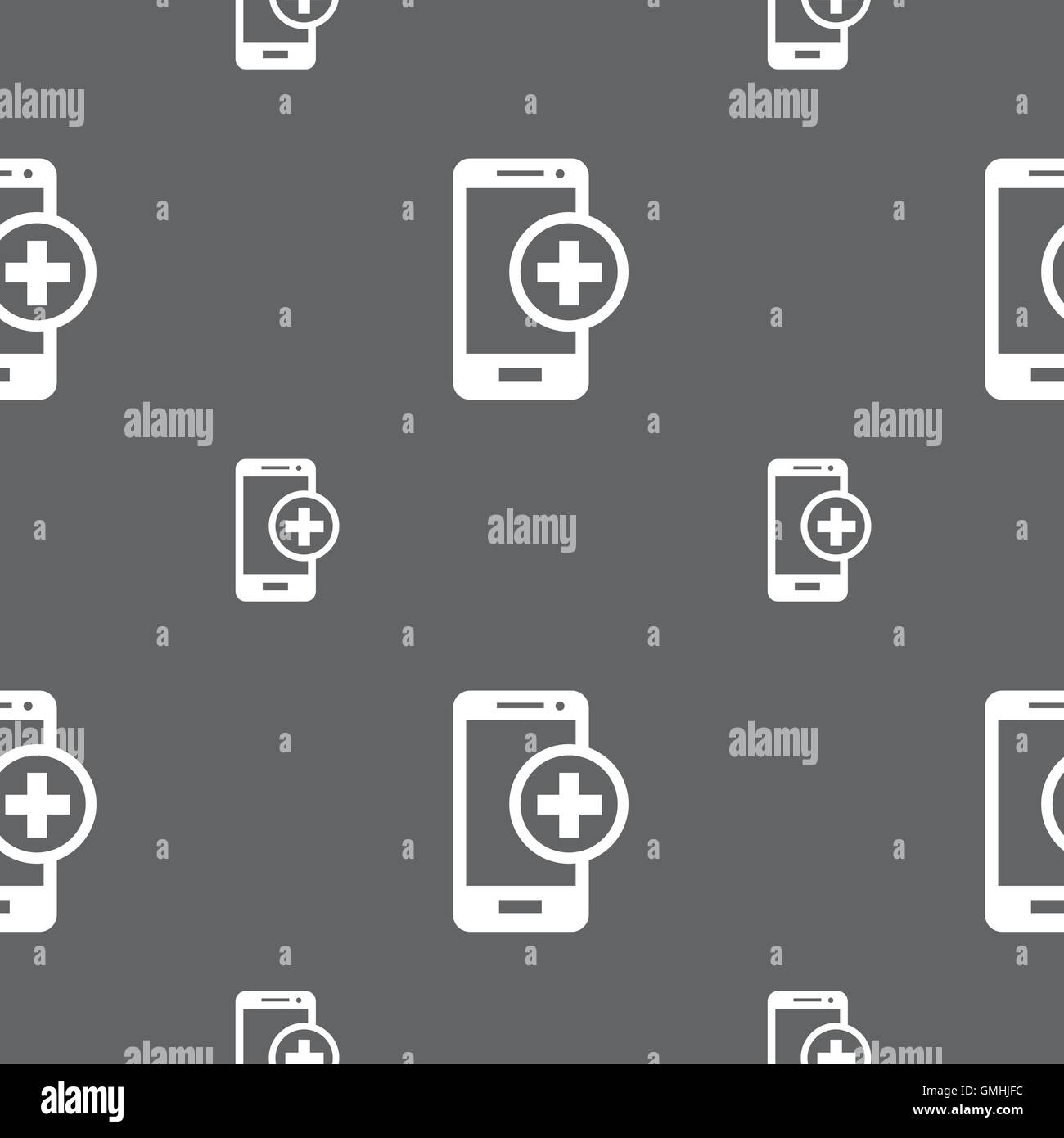 Mobile devices sign icon. with symbol plus. Seamless pattern on a gray ...