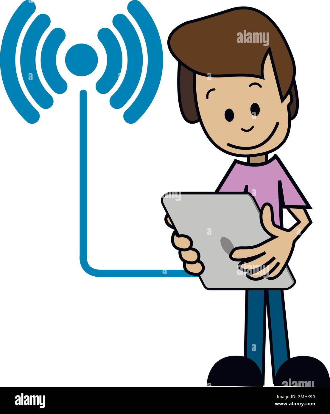 Cartoon Man and tablet Stock Vector Image & Art - Alamy
