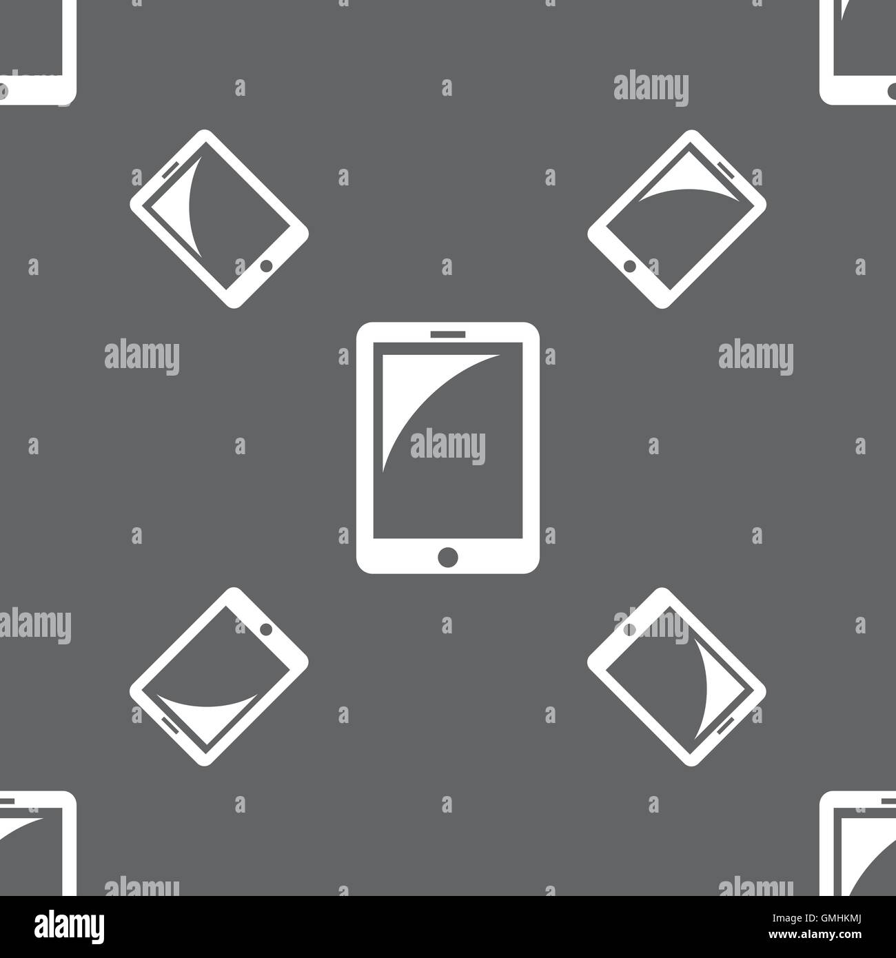 Tablet sign icon. smartphone button. Seamless pattern on a gray ...