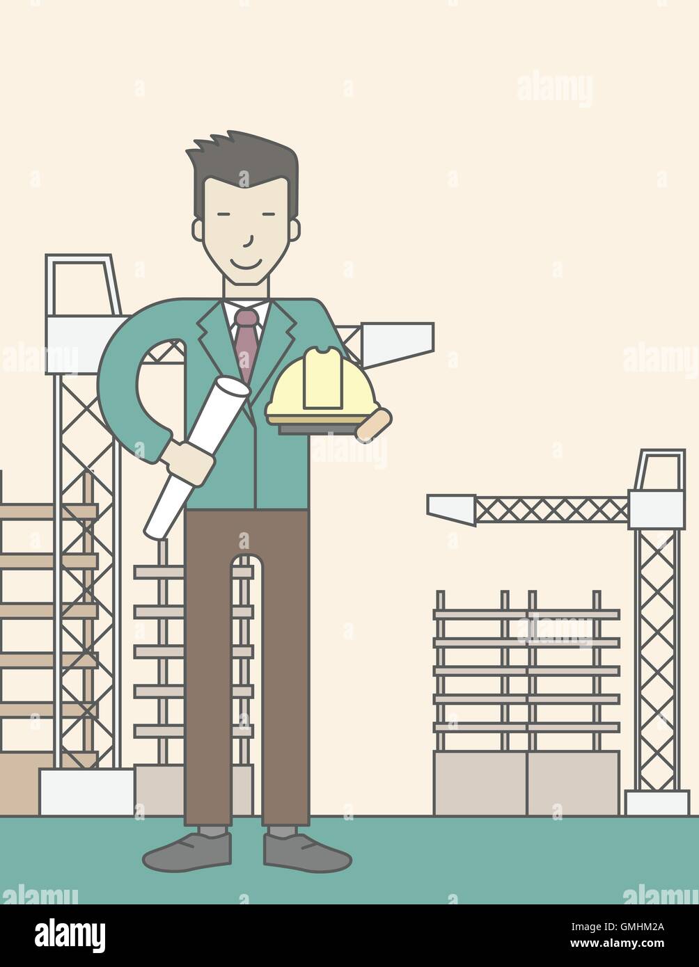 Engineer holding blueprint building Stock Vector Images - Alamy