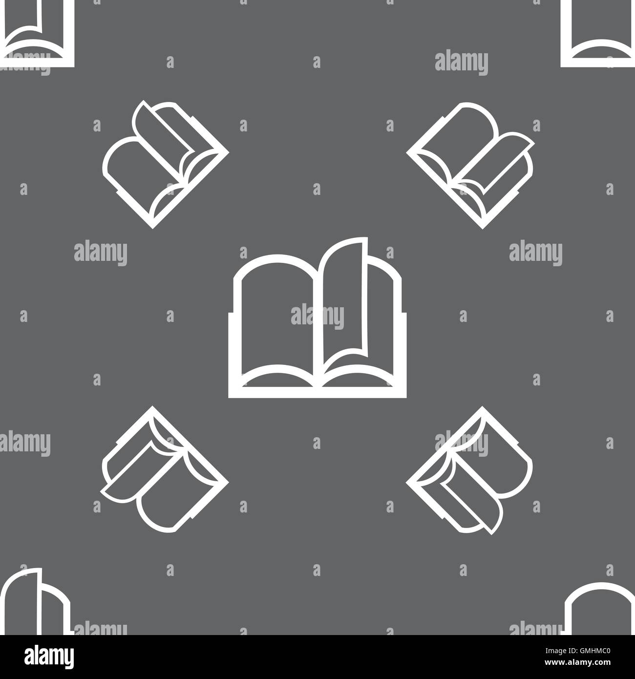 Book sign icon. Open book symbol. Seamless pattern on a gray background ...