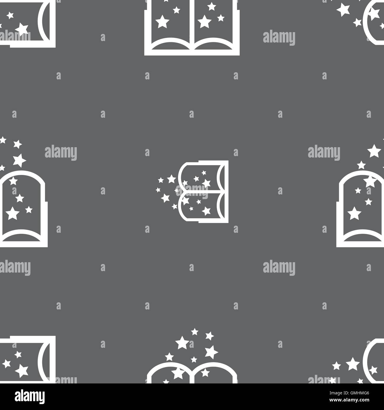 Magic Book sign icon. Open book symbol. Seamless pattern on a gray ...