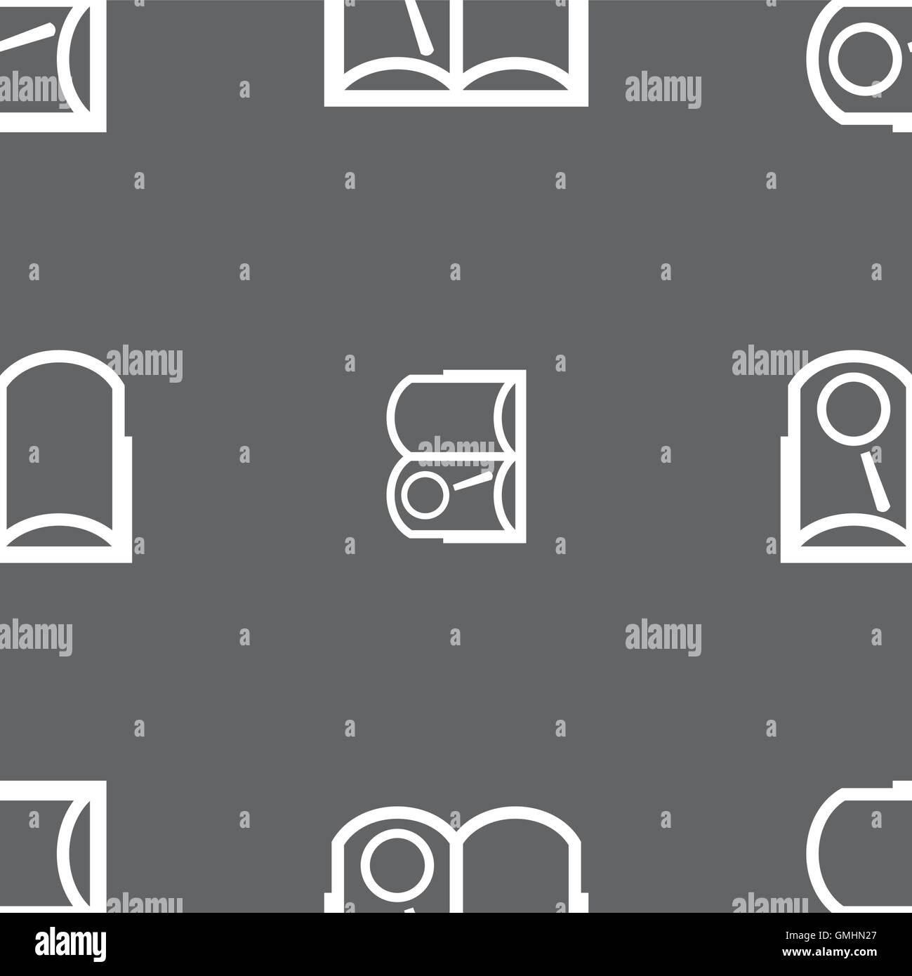 Book sign icon. Open book symbol. Seamless pattern on a gray background ...