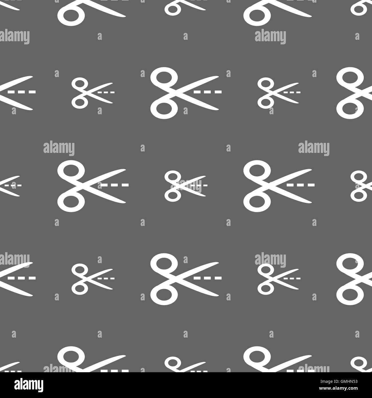 Scissors with cut dash dotted line sign icon. Tailor symbol. Seamless ...