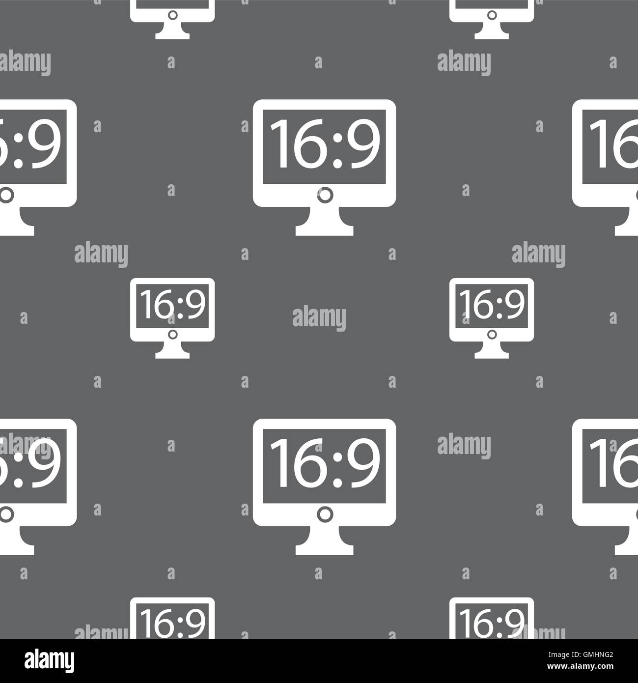Aspect ratio 16 9 widescreen tv icon sign. Seamless pattern on a gray ...