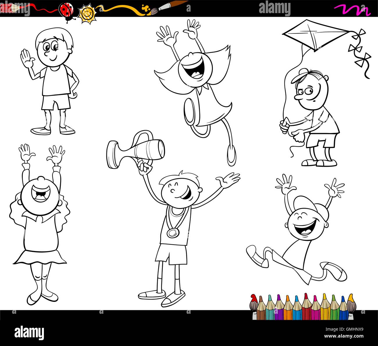kids characters coloring page Stock Vector Image & Art - Alamy