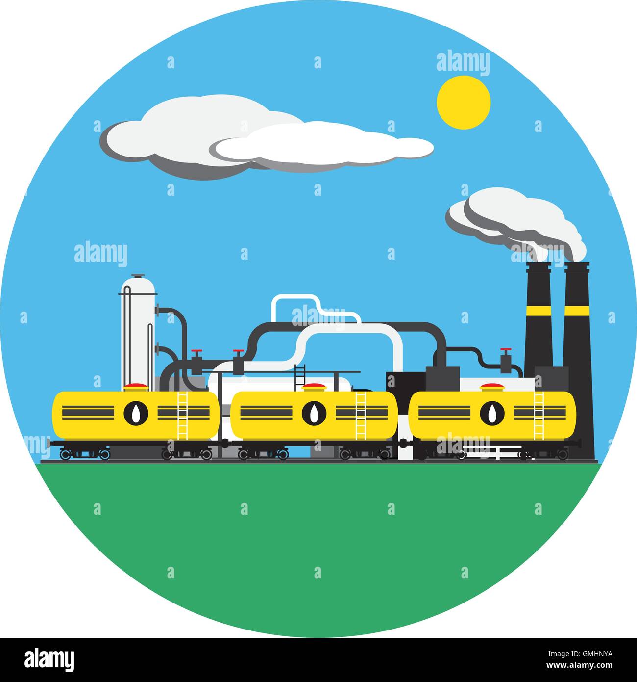 Colorful factory with train picture in round Stock Vector Image & Art ...