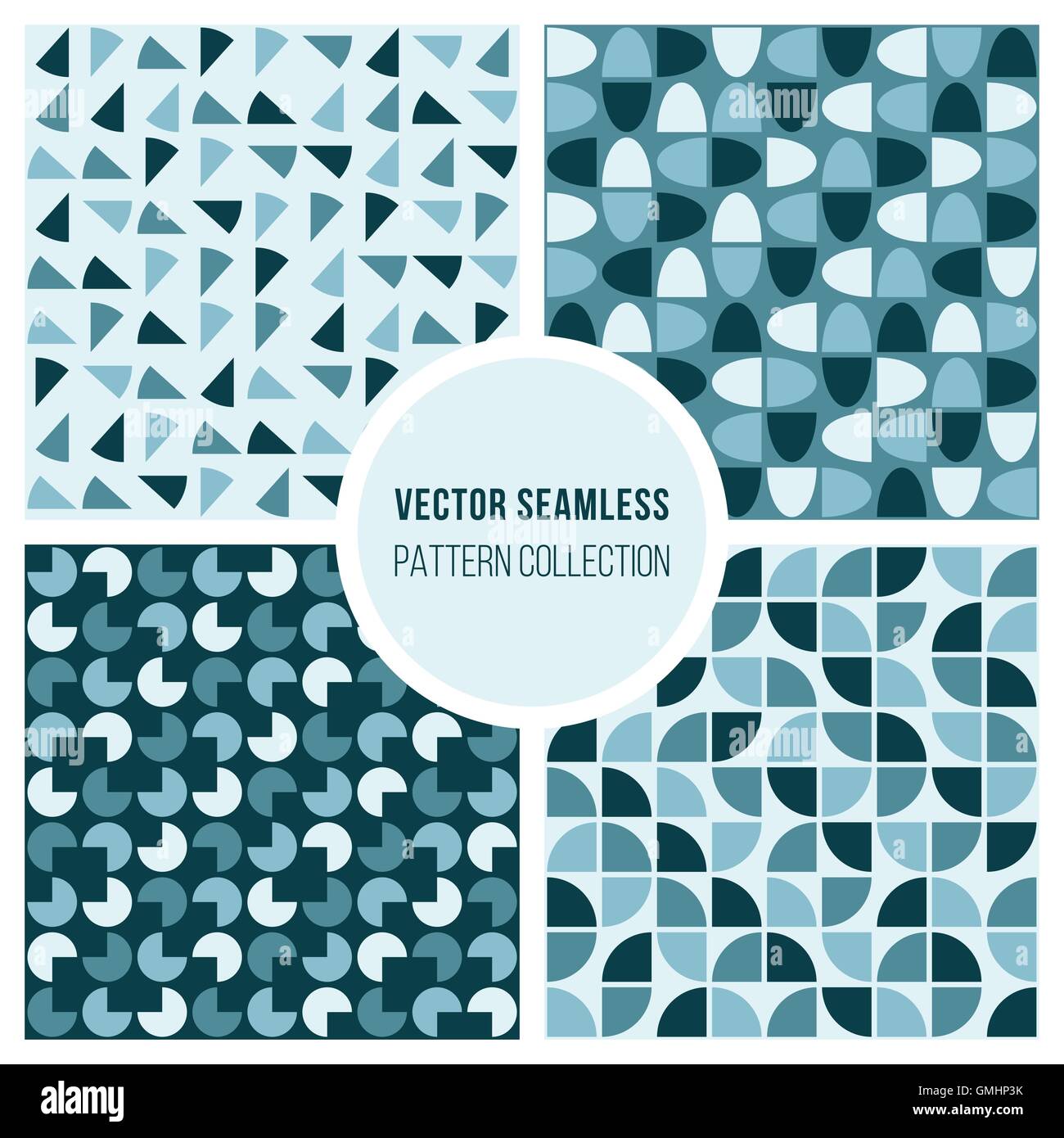 Vector Seamless Blue Round Diagram Geometric Pattern Collection Stock ...