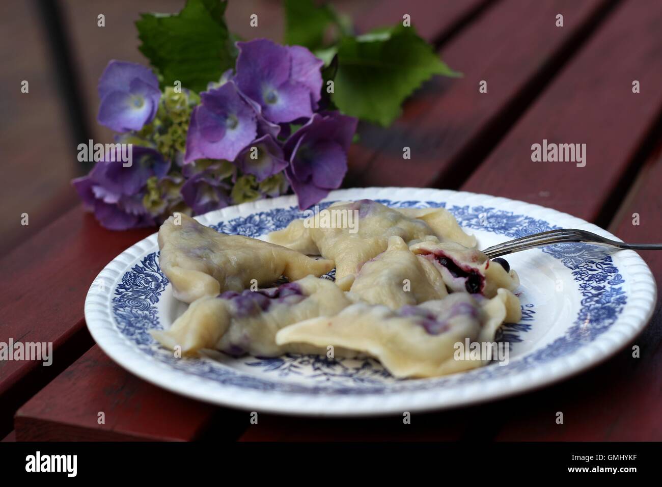 Polish Pierogi with blueberries - fruits dumplings Stock Photo - Alamy