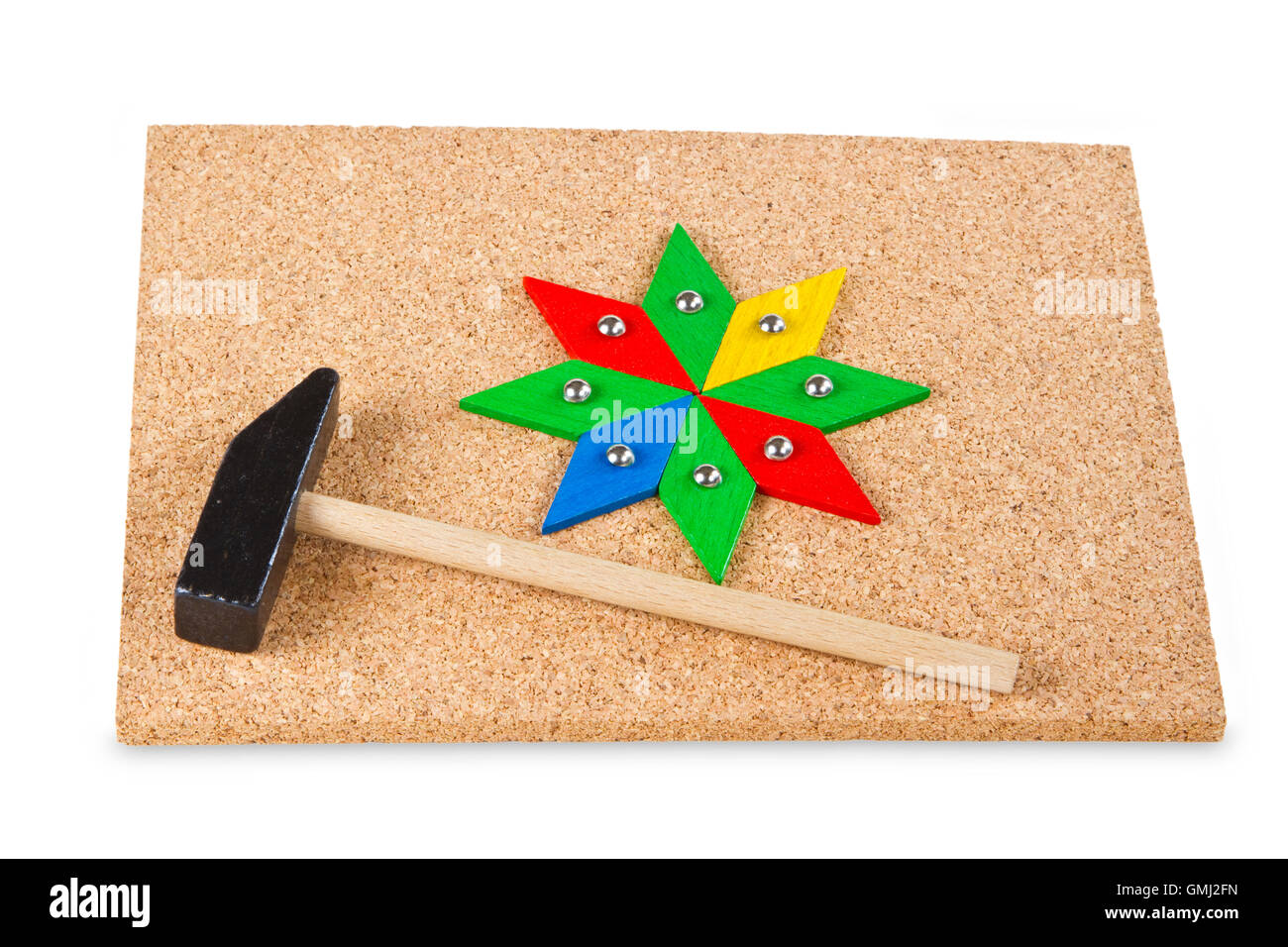 Toy with hammer and cork board isolated on white background Stock Photo ...