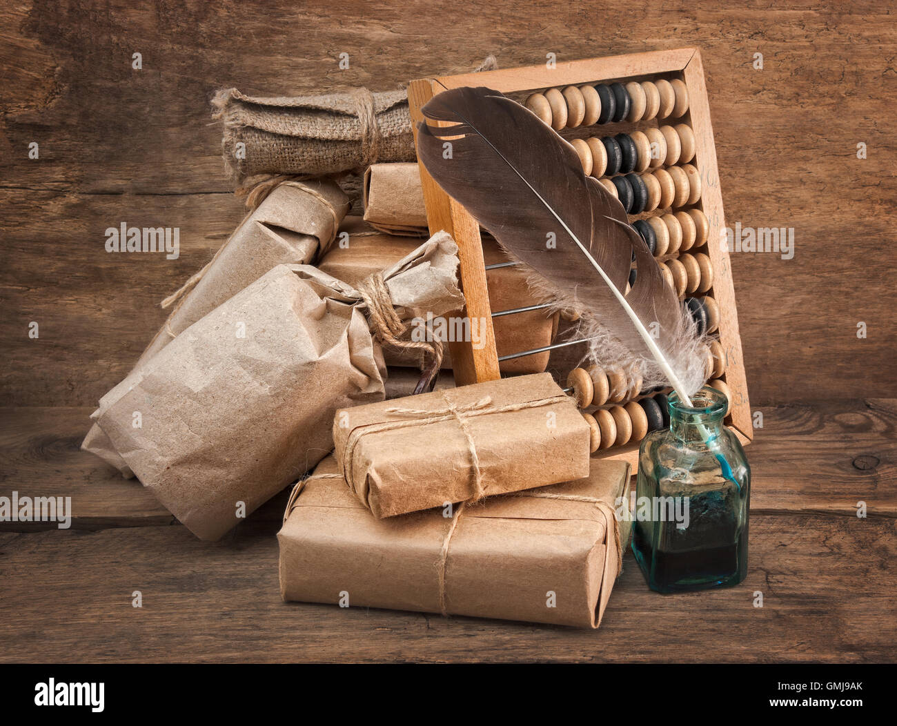 Still Life in a warehouse with abacus Stock Photo - Alamy