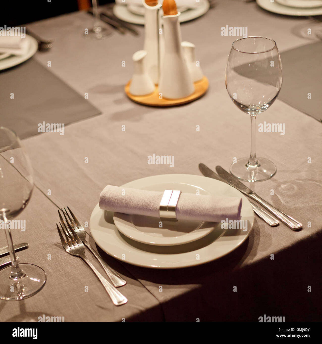 Tables set for meal Stock Photo - Alamy