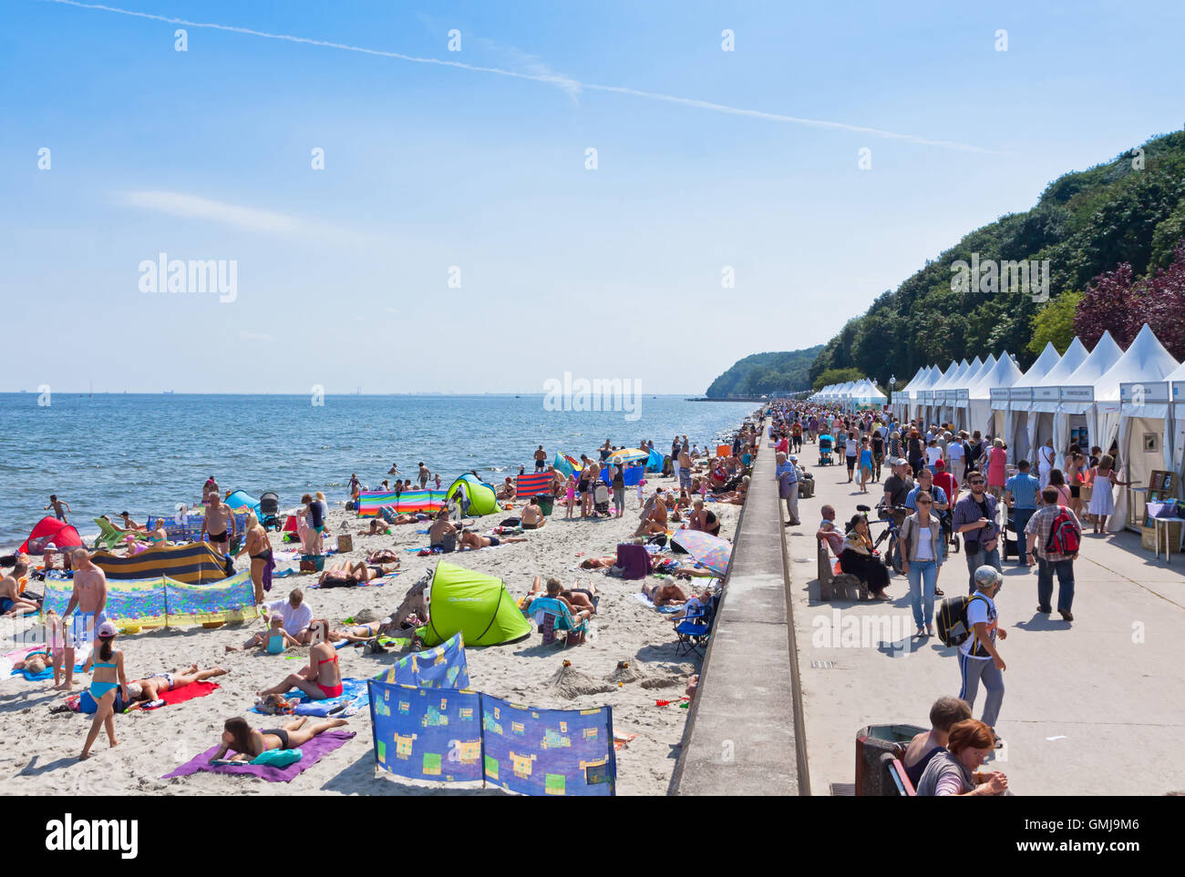 Crowded Municipal beach and Promenade street (Bulwar Nadmorski) in ...