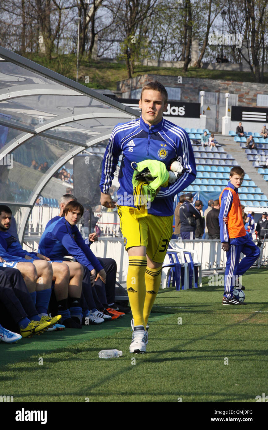 KYIV, UKRAINE - April 23, 2011: Goalkeeper Maksym Koval of Dynamo Kyiv ...