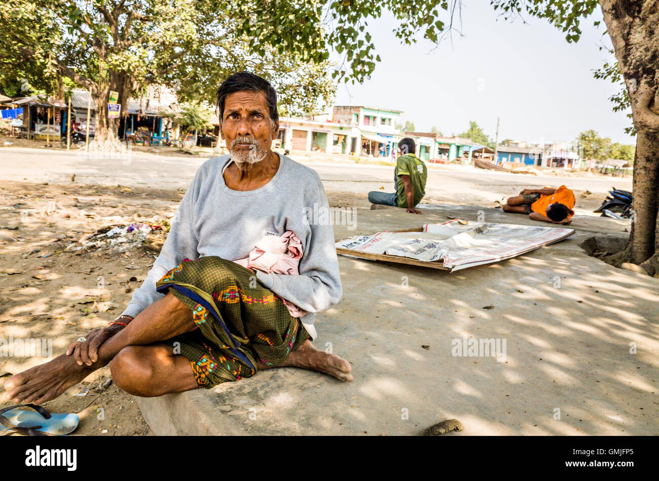 an Indian man resting under a big tree shadow Stock Photo - Alamy