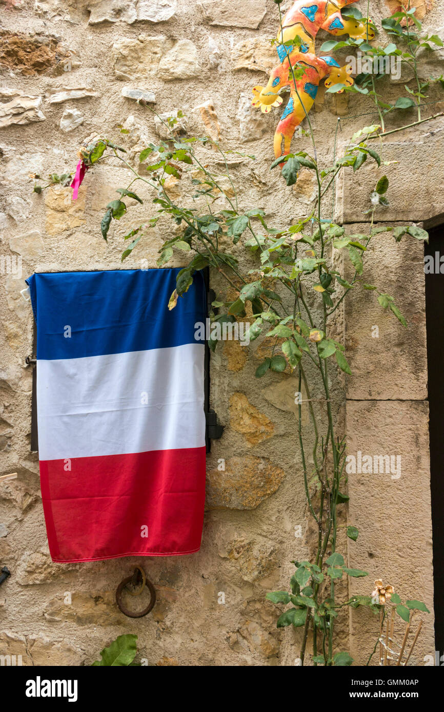 French national flag on stone house wall Stock Photo - Alamy