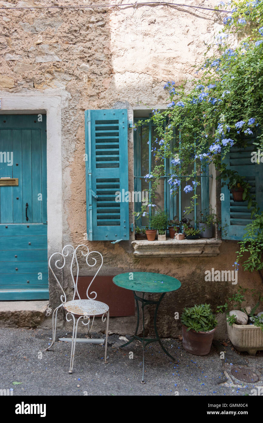 French house with blue green shutters Stock Photo - Alamy