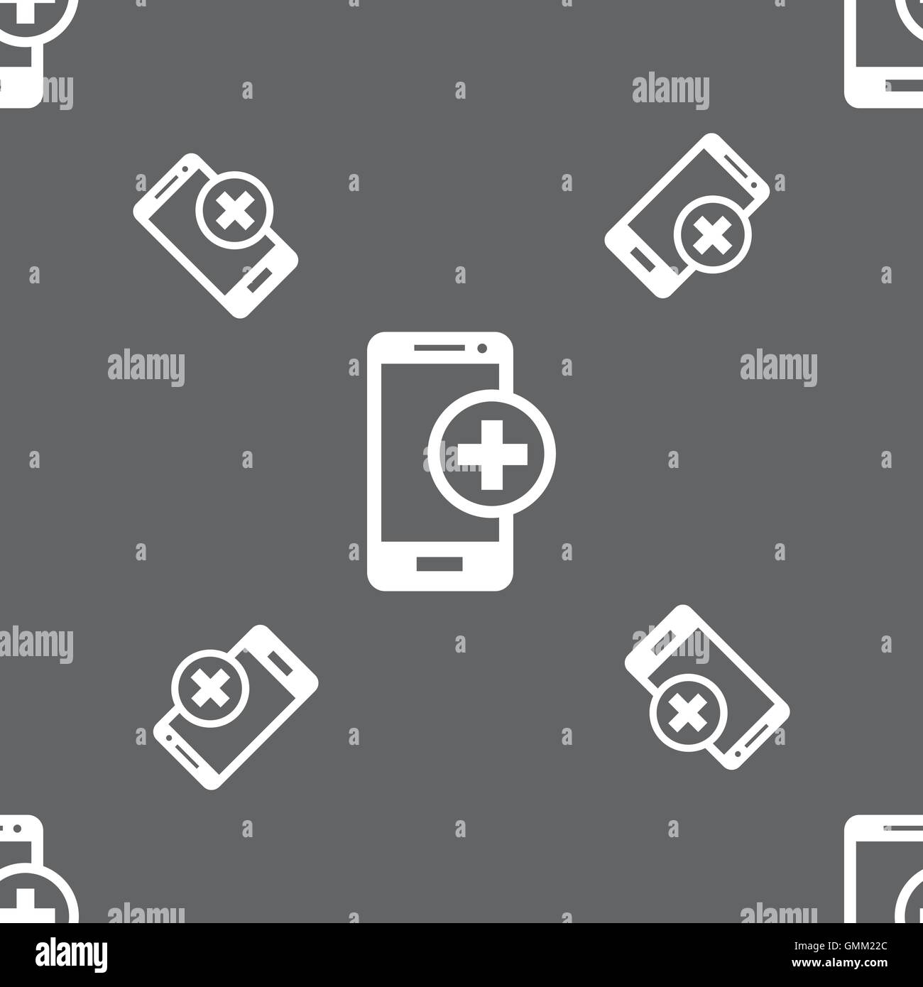 Mobile devices sign icon. with symbol plus. Seamless pattern on a gray ...
