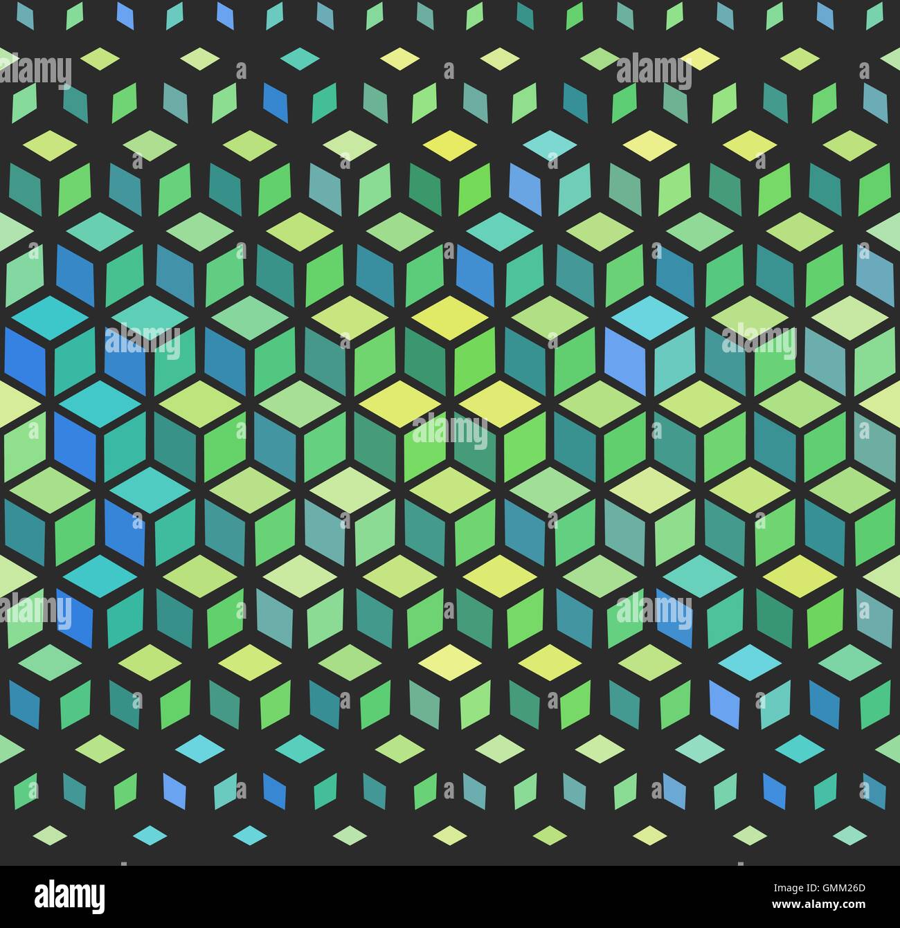 Vector Seamless Geometric Outlined Cube Grid Isometric Green Pattern ...