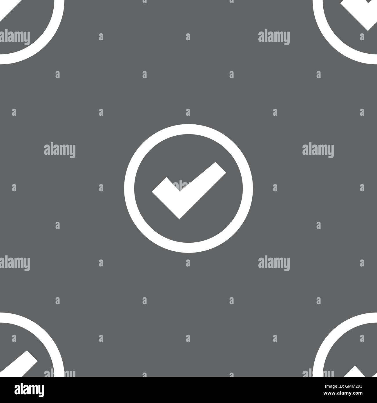 Check mark sign icon . Confirm approved symbol. Seamless pattern on a gray background. Vector ...