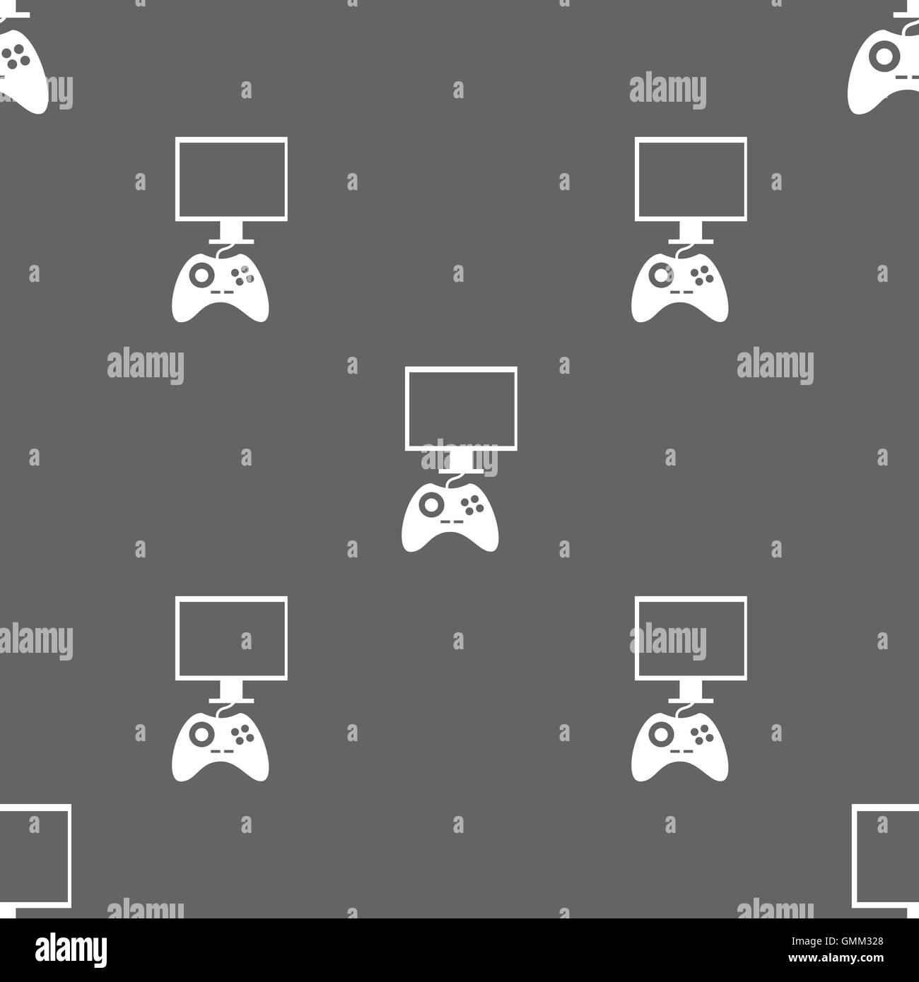 Joystick and monitor sign icon. Video game symbol. Seamless pattern on ...