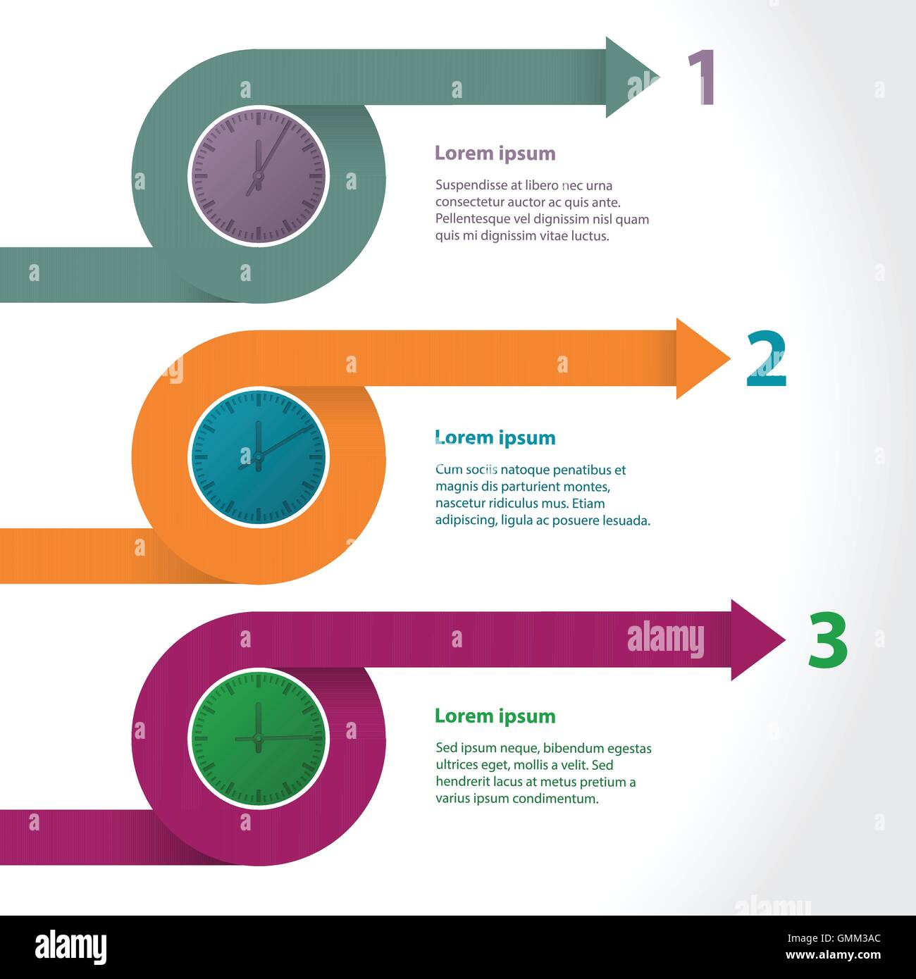 Curling arrows infographic with clock silhouettes Stock Vector Image ...