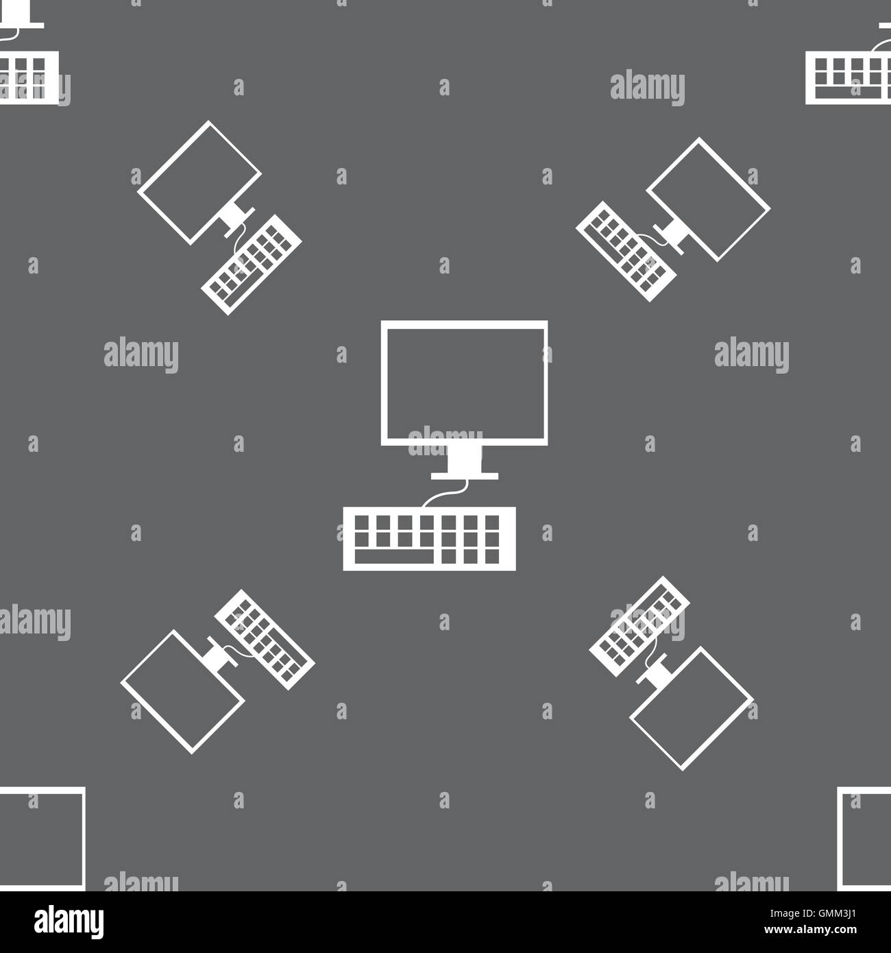 Computer monitor and keyboard Icon. Seamless pattern on a gray ...