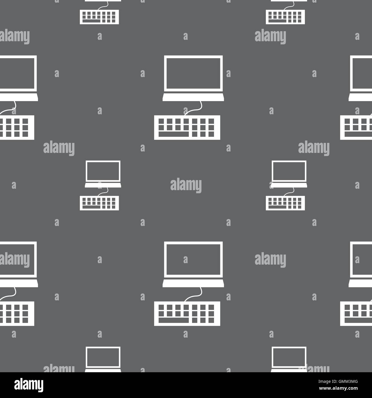 Computer monitor and keyboard Icon. Seamless pattern on a gray ...